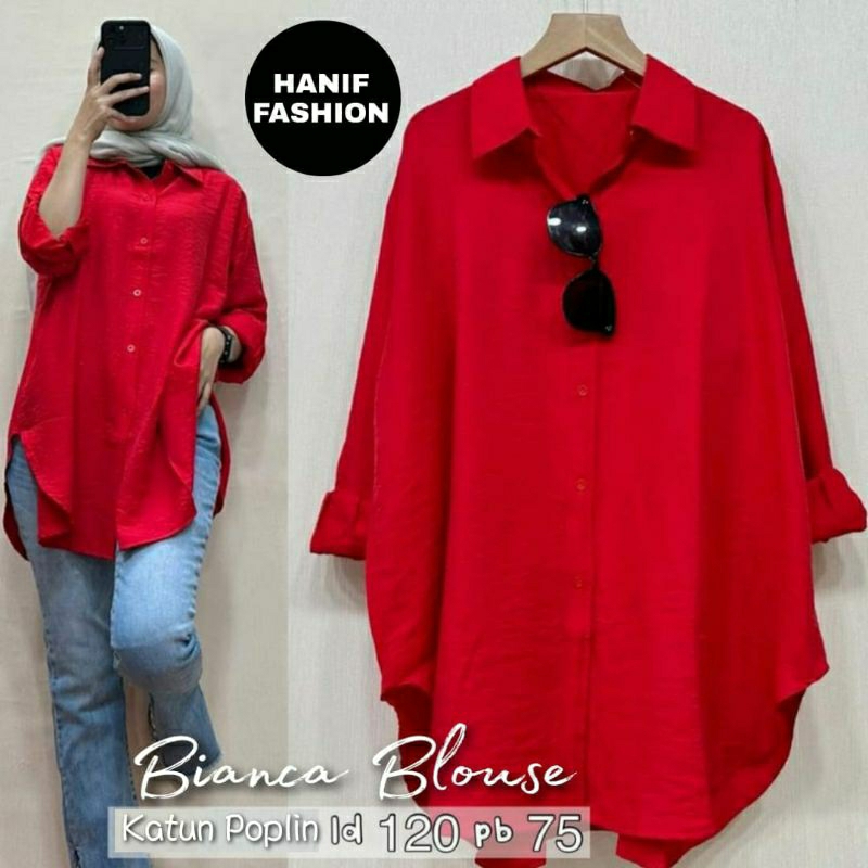 Jual Bianca blouse/blousejumbo/atasan wanita/outfit/merah-putih/kemeja ...