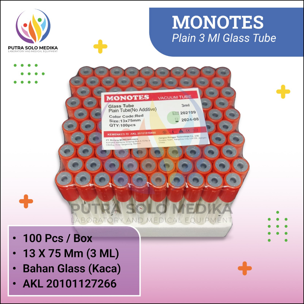 Jual MONOTES VACUM TUBE PLAIN 3ML GLASS (100/BOX) | Shopee Indonesia