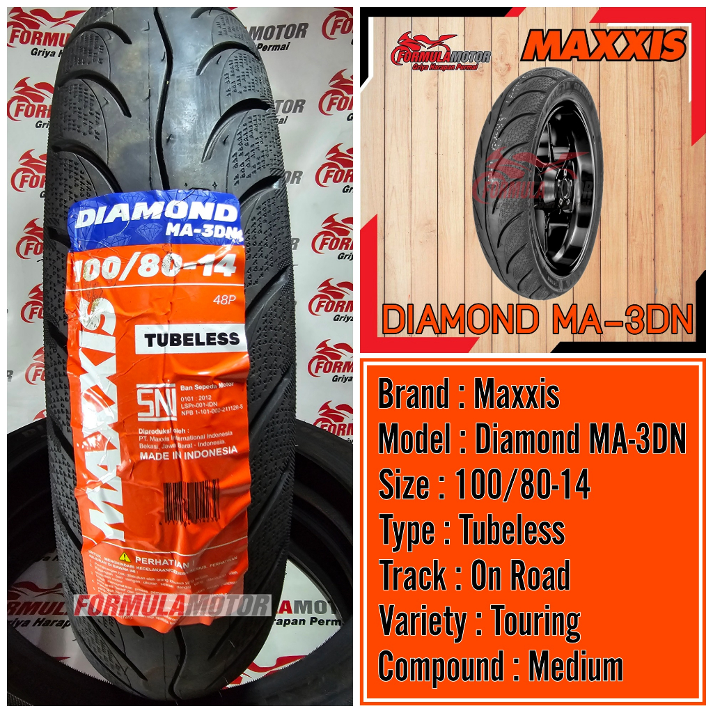 Jual 100/80-14 Ban Maxxis Diamond MA-3DN Ring 14 Tubeless (Touring Wet ...