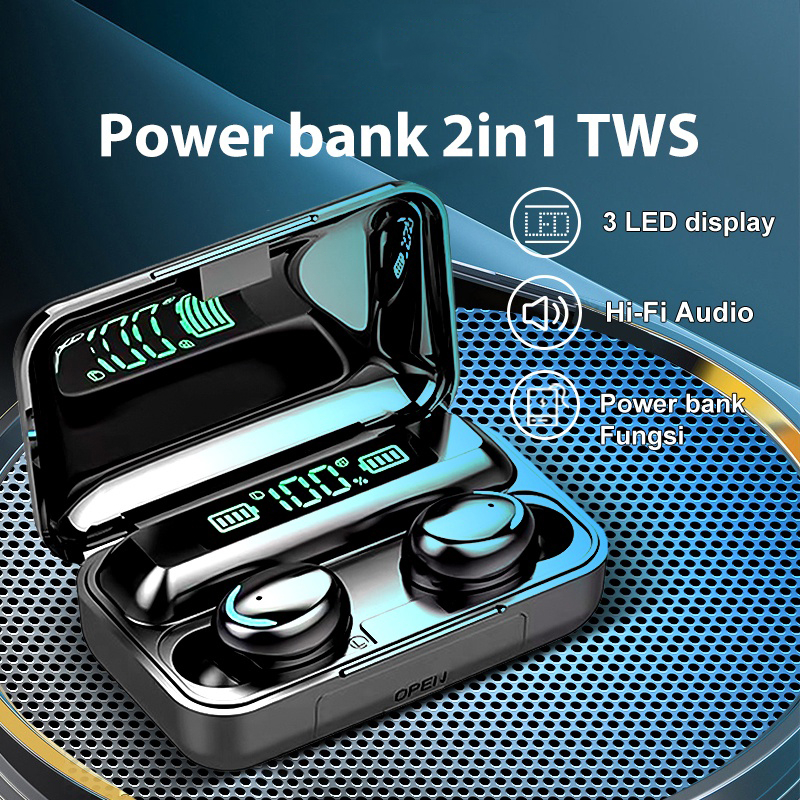 Jual Headset Bluetooth TWS F9 LED Smart Display with 2200mah Power Bank ...