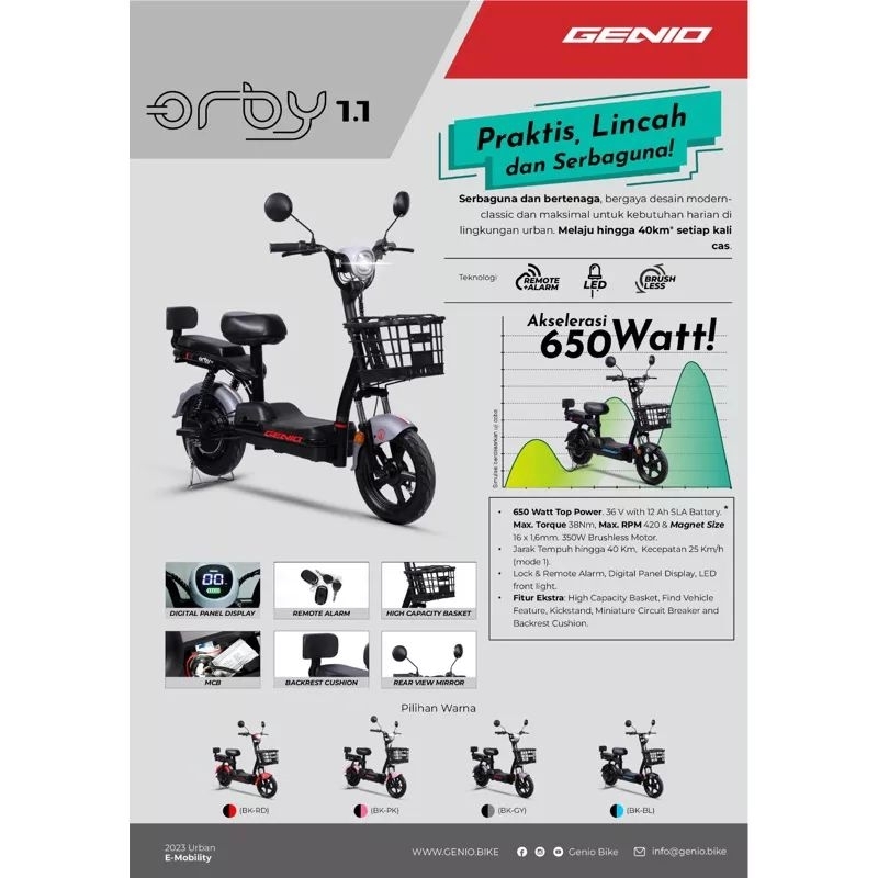 Jual SEPEDA LISTRIK GENIO ORBY 1.1 | Shopee Indonesia