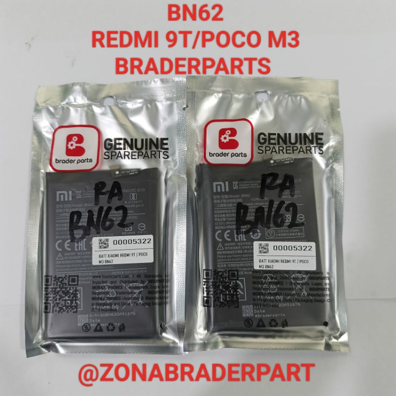 Jual BATERAI REDMI 9T/POCO M3 (BN62) BRADERPARTS/ZC ORI | Shopee Indonesia