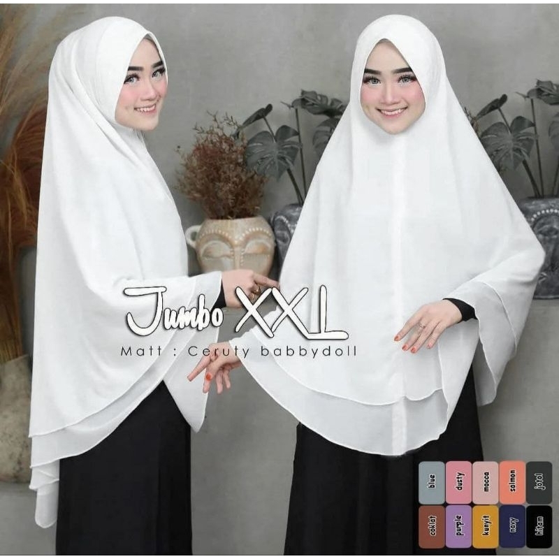 Jual HIJAB INSTAN JUMBO 2 LAYER POLOS HAJI UMROH Khimar Syar'i Ceruty Ped Hijab Instan Termurah ...