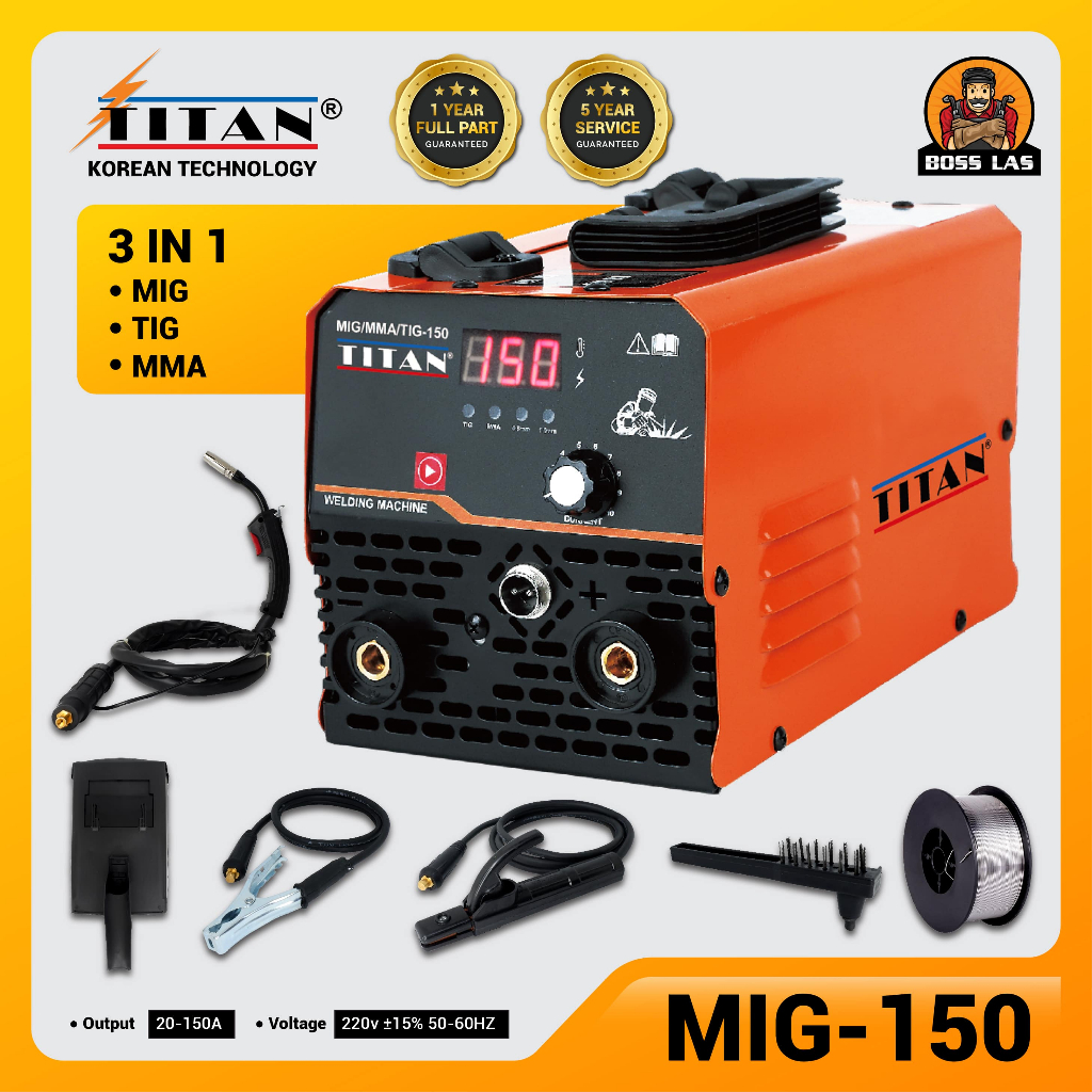 Jual TITAN Mesin Las MIG 150a CO2 Tanpa Gas 3in1 / Travo Las / Welding Machine Gasless | Shopee ...