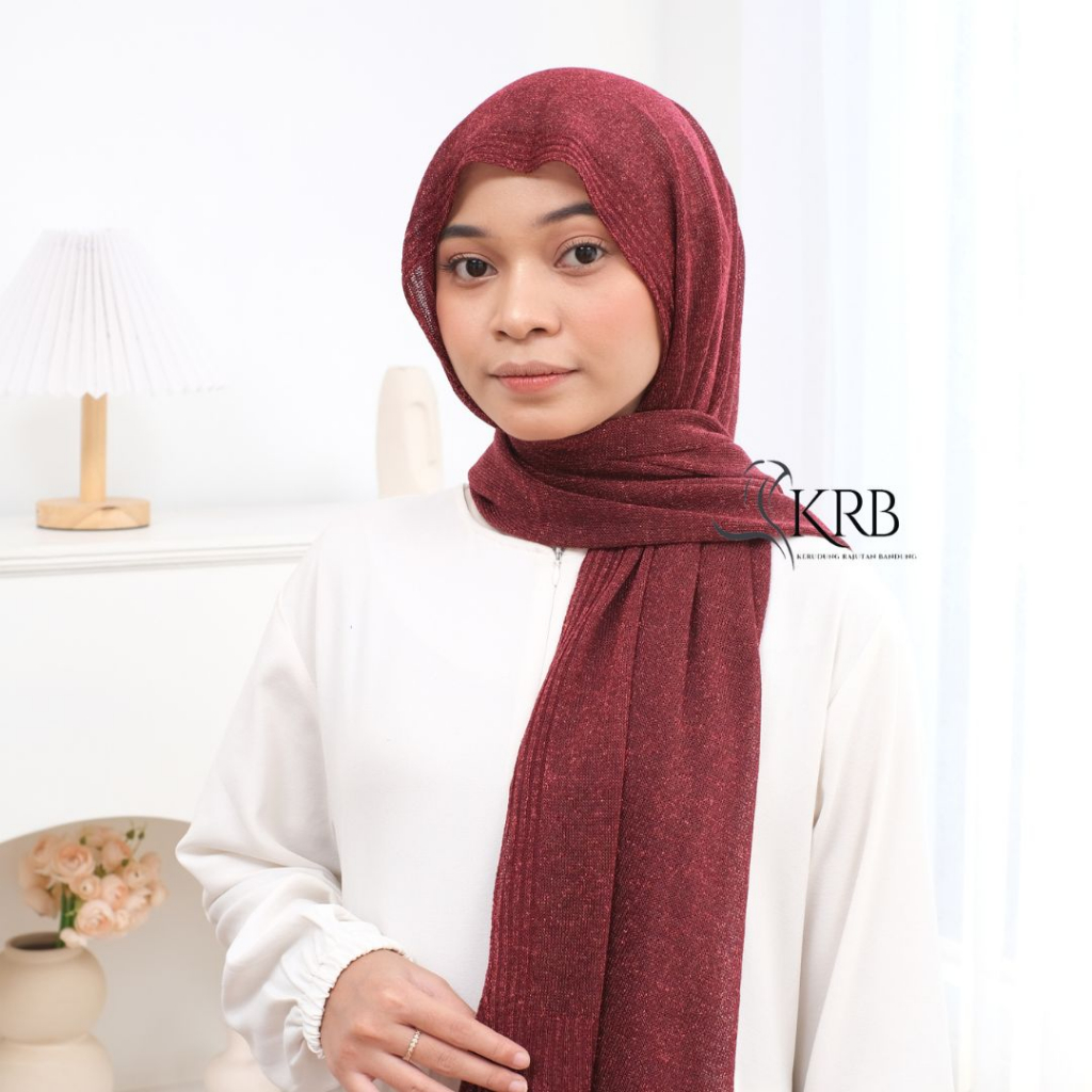 Jual KRB | Pashmina Gliter Rajut MERAH - MERAH CABAI - MAROON - PREMIUM - Kerudung Nikahan ...
