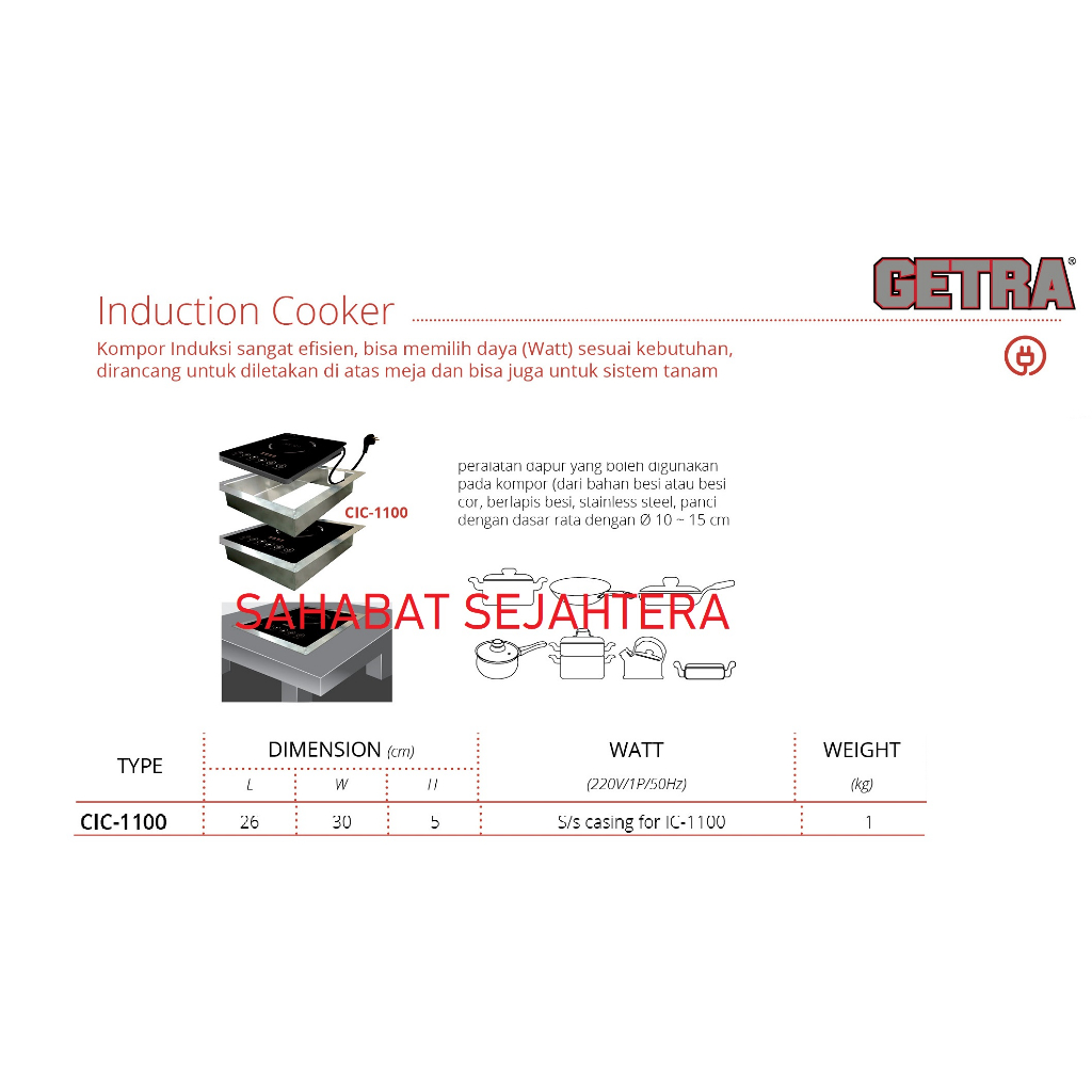 Jual GETRA Casing Induction Cooker CIC-1100 Kompor Induksi Memasak ...