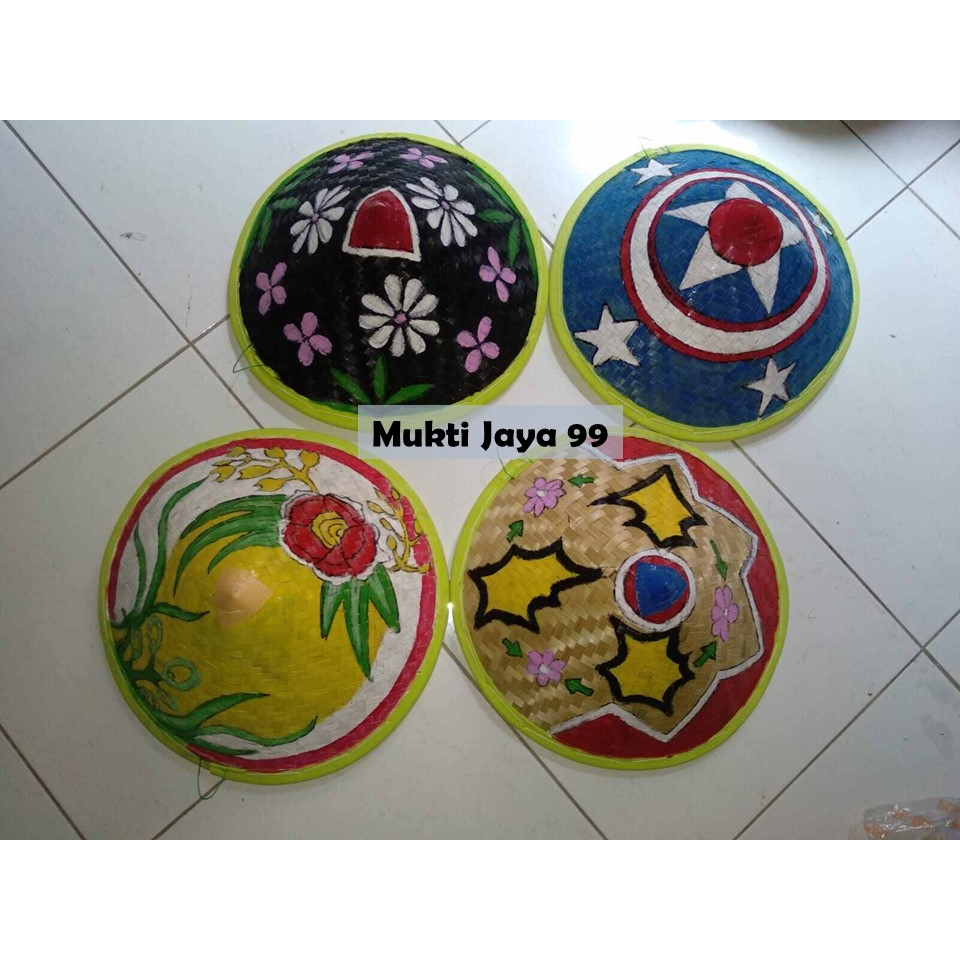 Jual Caping Bambu Petani Lukis Unik - Caping Lukis Dekorasi Warna ...