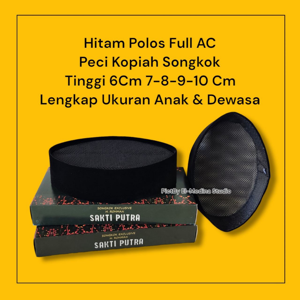 Jual peci kopeah hitam polos model full ac songkok nasional tinggi 8cm ...