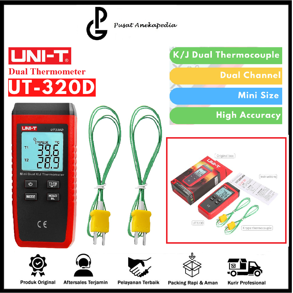 Jual UNI-T UT320D Mini Contact Thermometer Dual Channel K/J ...