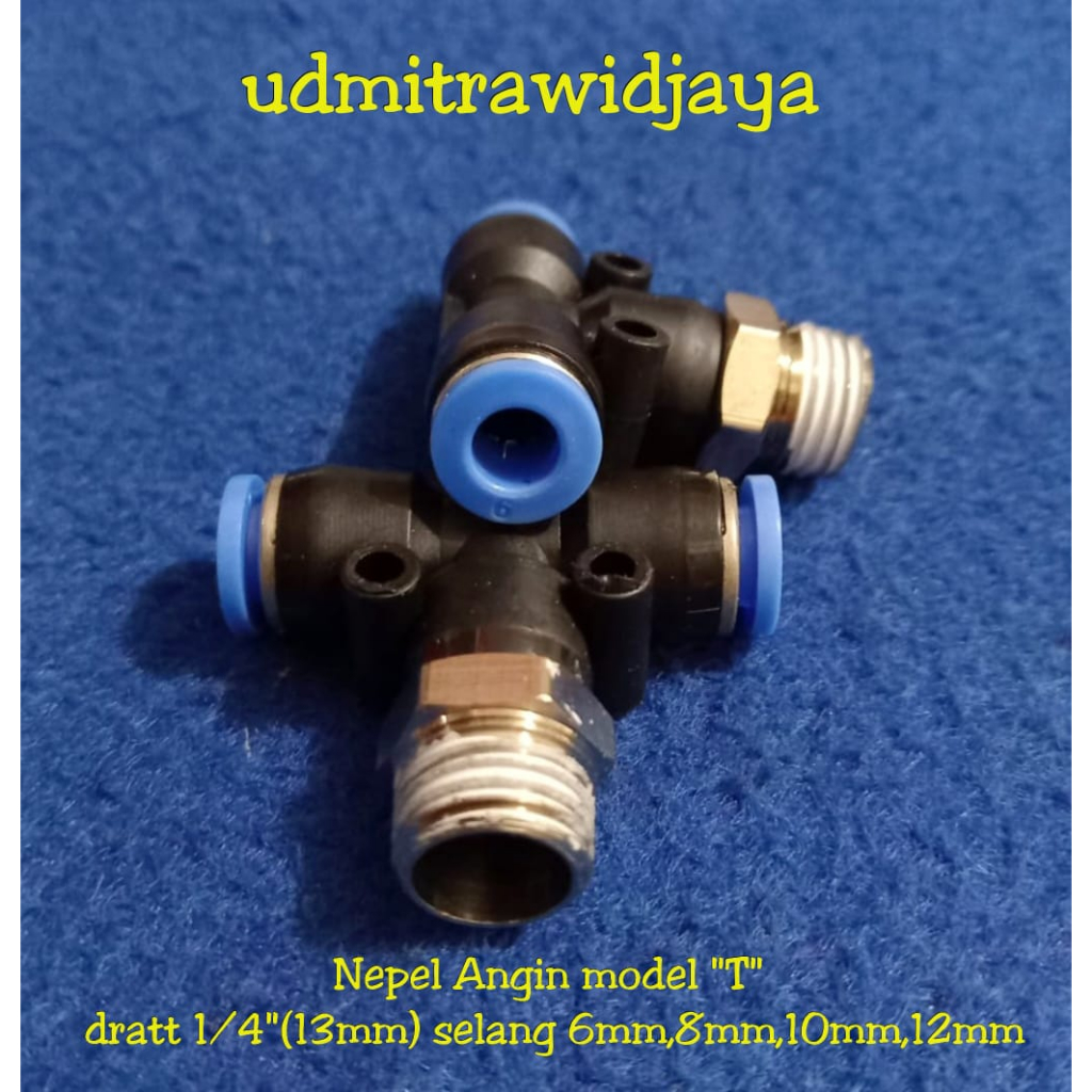 Jual Fitting pneumatic drat 1/4 inch 1/4"/ sambungan selang angin 8mm Model T dratt 1/8 , 1/4 ...