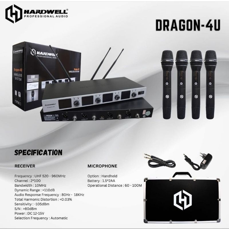 Jual Mic wireless Hardwell Dragon 4U Handle 4 Microphone | Shopee Indonesia