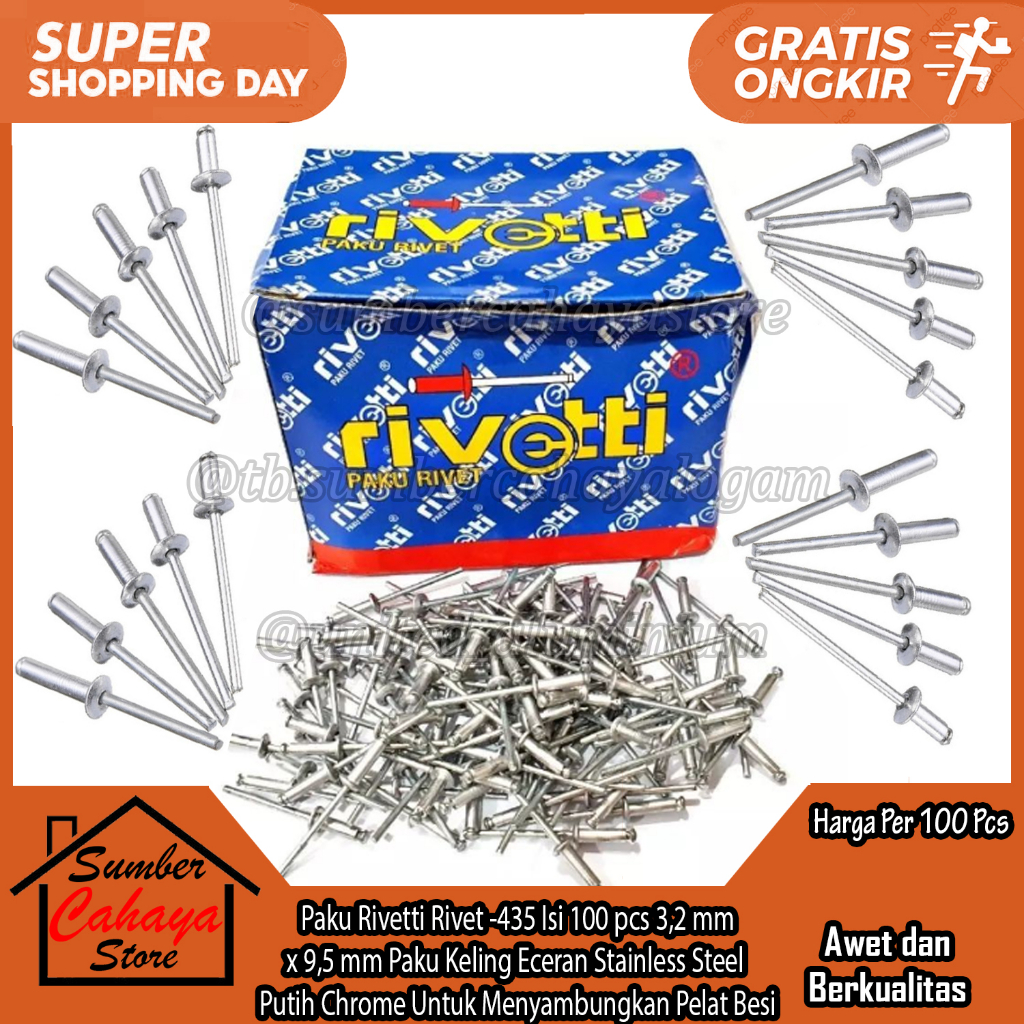 Jual Rivetti Paku Rivet 435 Size 3,2x9,5 Mm Isi 100 Pcs Penyambung Plat ...