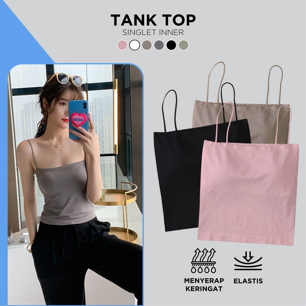 Jual Tank Top Polos Tank Top Tali Spaghetti Pakaian Dalam Wanita Basic ...