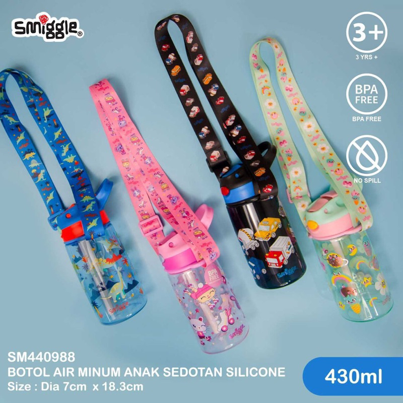 Jual SMIGGLE junior Botol Air Minum Anak Sedotan silicone 430ml dan ...