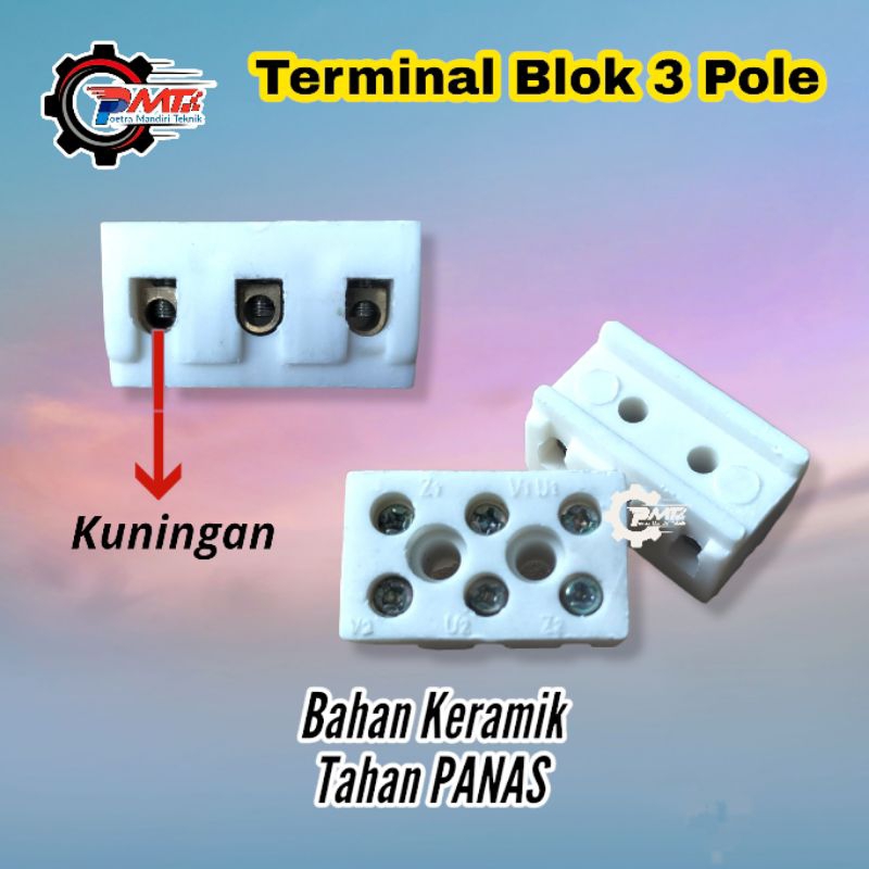 Jual Terminal Blok 3 Pole - Block Terminal Keramik Tahan Panas 3P 15A ...