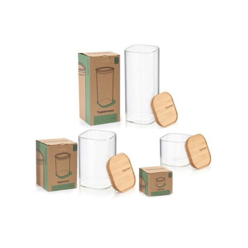 Jual BAMBOO GLASS JAR TUPPERWARE / TOPLES KACA MEWAH DENGAN TUTUP KAYU ...