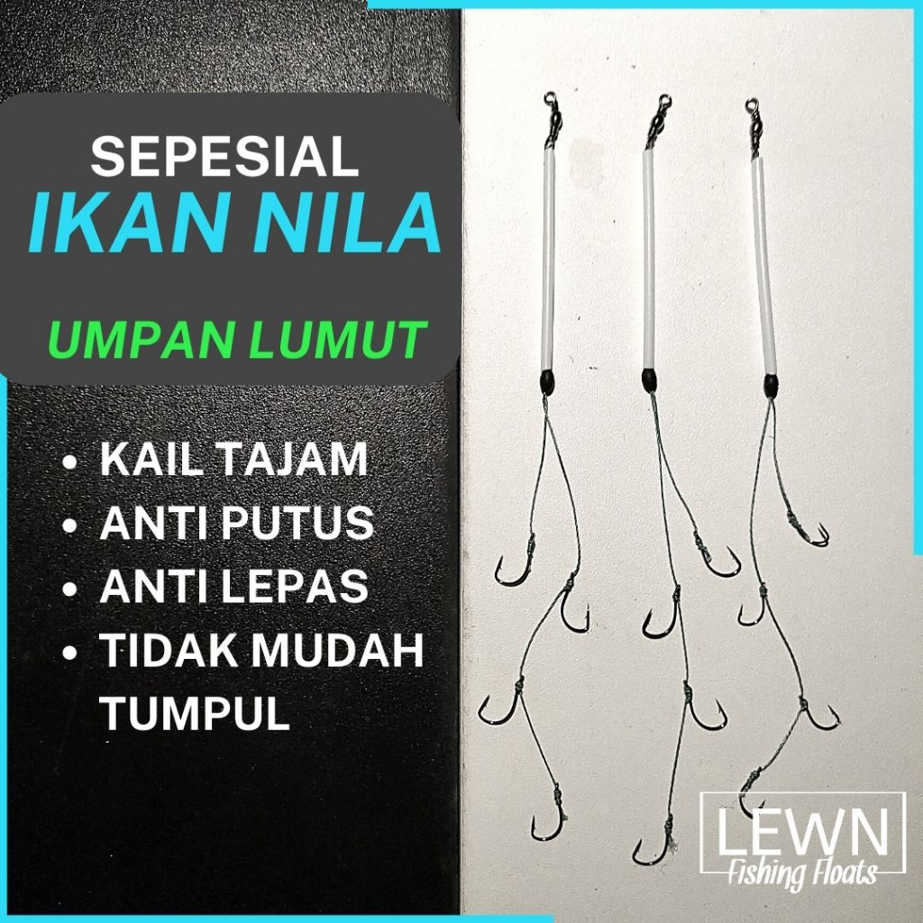 Jual Rangkaian Pancing Lumut Nila 4 Mata Kail ukuran 1 2 3 4 5 6 7 8 9 ...