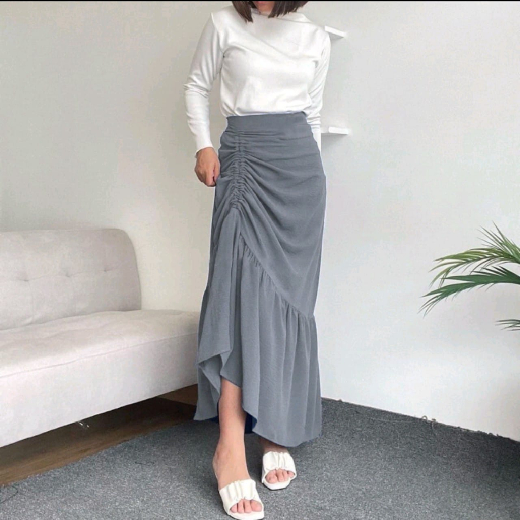 Jual ROK REMPEL SERUT SAMPING WANITA DEWASA GAYA KOREAN FLOWY-ROK POLOS ...