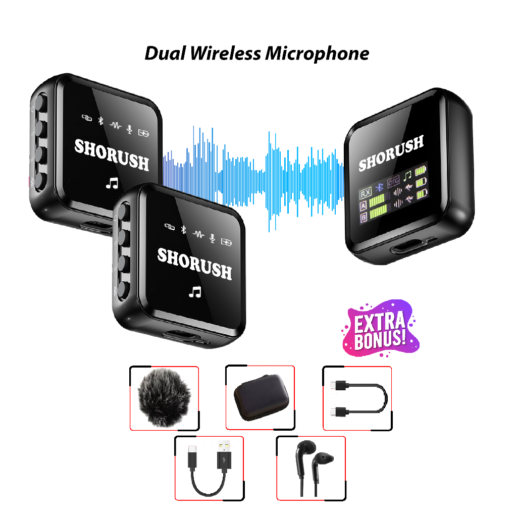 Jual Shorush N7 Professional Microphone Mic Clip On Wireless Kotak Mic ASMR Mukbang Noise ...