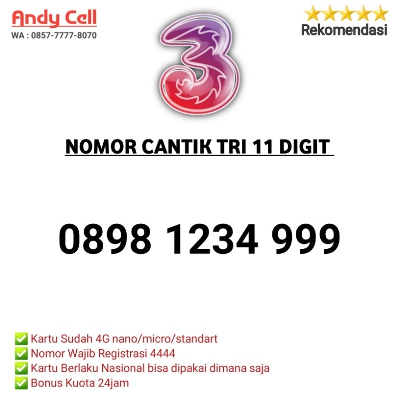 Jual nomor cantik three/nomer cantik tri/nomor cantik 3 urut tripel ...