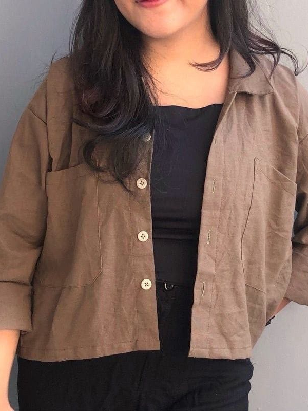 Jual KEMEJA CEWEK CROP RAMI POCKET | BASIC SHIRT TOP KEMEJA | KEMEJA ...