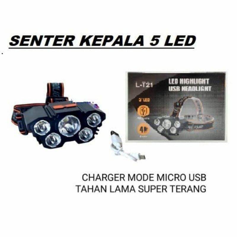 Jual L-T21 Senter Kepala 5 LED Headlamp Highlight Senter Kepala 5 Lampu ...