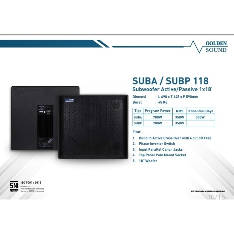 Jual Subwoofer Aktif 18 Inch Golden Sound SUBA 118 Profesional Sub ...