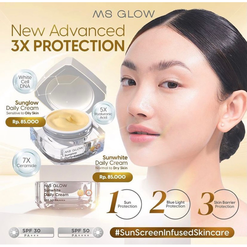 Jual Ms Glow Sunwhite Daily Cream Sunglow Daily Cream With White Cell Dna Blue Light