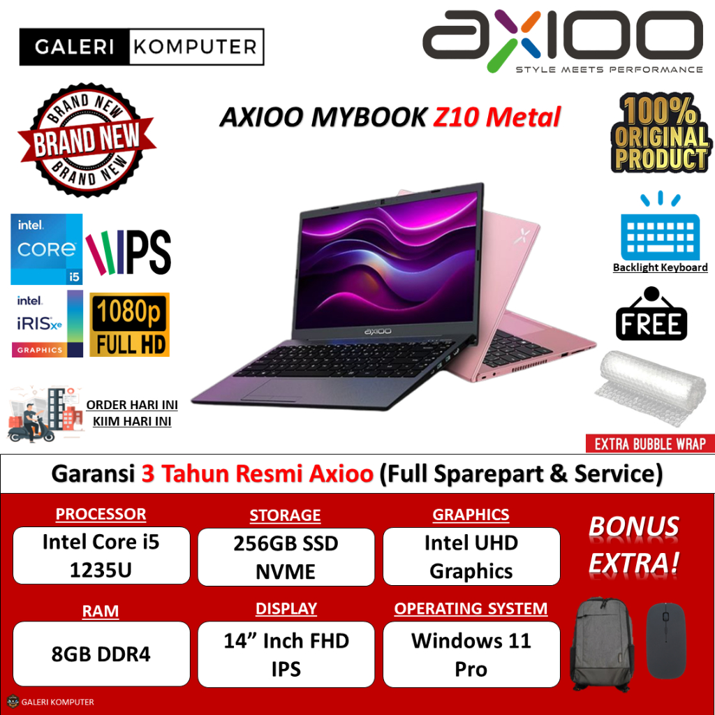 Jual LAPTOP GAMING MURAH AXIOO MYBOOK Z10 METAL INTEL I5 1235U 8GB 256GB IRIS XE FHD IPS WINDOWS ...