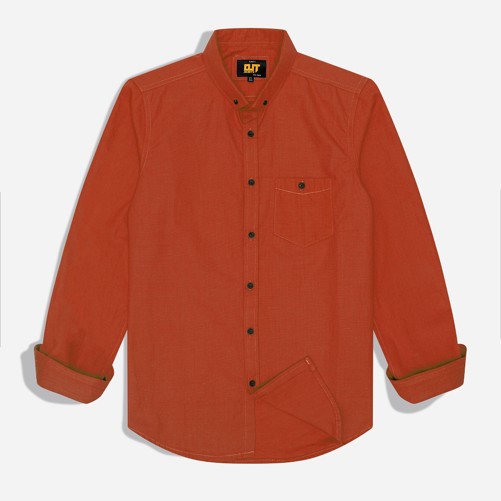Jual Outskirts - Long-sleeved Shirt Terracotta | Kemeja Polos Bata Pria ...