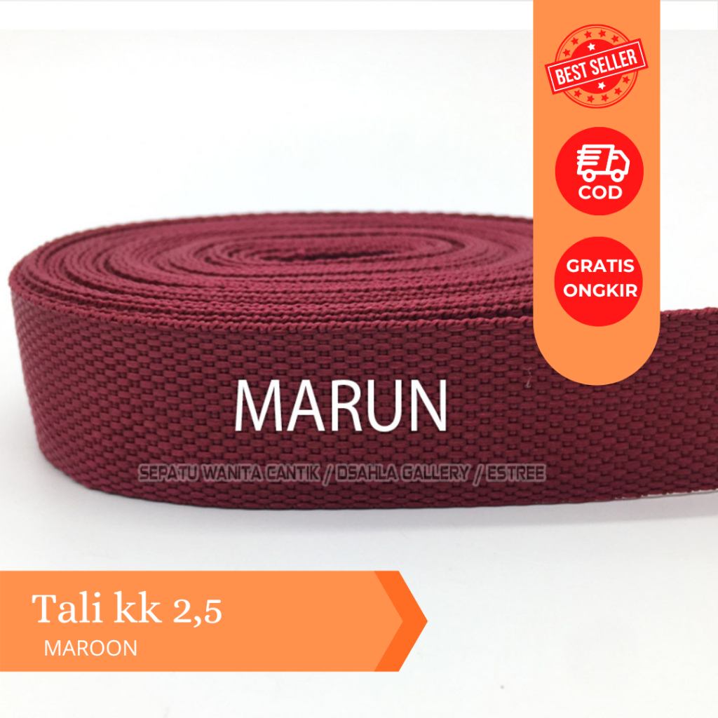 Jual Tali webbing warna Maroon / Tali Webing 2.5 cm Tebal Kuat/ Tali Sling / Tali Webbing / Pita ...