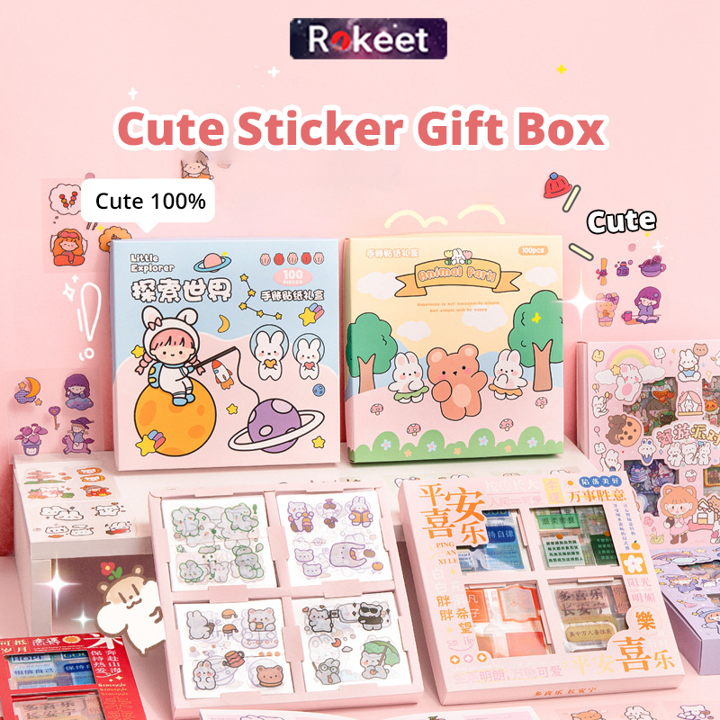 Jual Rokeet Cute Sticker Gift Box Waterproof Isi 100 pcs Sticker ...