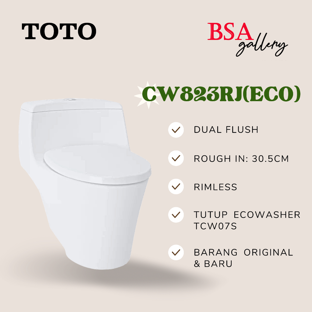 Jual KLOSET DUDUK TOTO CW823RJ ECO / KLOSET TOTO TUTUP ECOWASHER CW 823 ...