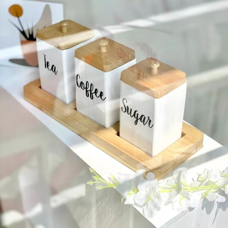 Jual Toples Tempat Kopi Gula Teh Garam Set Kayu Pinus Solid Luphy Craft ...