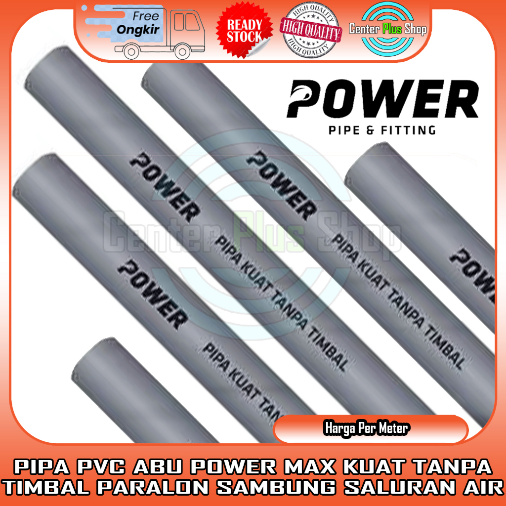 Jual PIPA PVC POWER ABU 1/2” 3/4” 1” AW C D METERAN 1 METER PARALON PRALON LEDENG PIPE PLASTIK ...