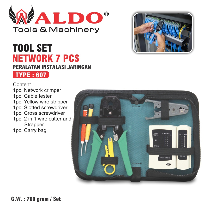 Jual PERALATAN INSTALASI JARINGAN / TOOL SET NETWORK 7 PCS TYPE : 607 ...