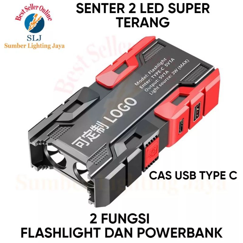 Jual Senter LED 2 Mata Multifungsi Flashlight + Powerbank | Shopee ...