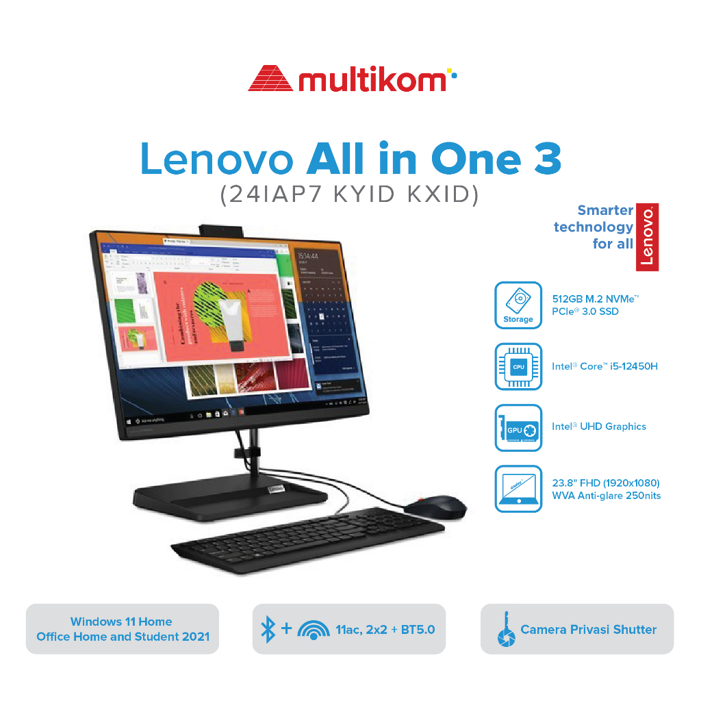 Jual PC AIO LENOVO 3 24IAP7 KYiD KXiD i5-12450H 8GB 512SSD W11 OHS ...
