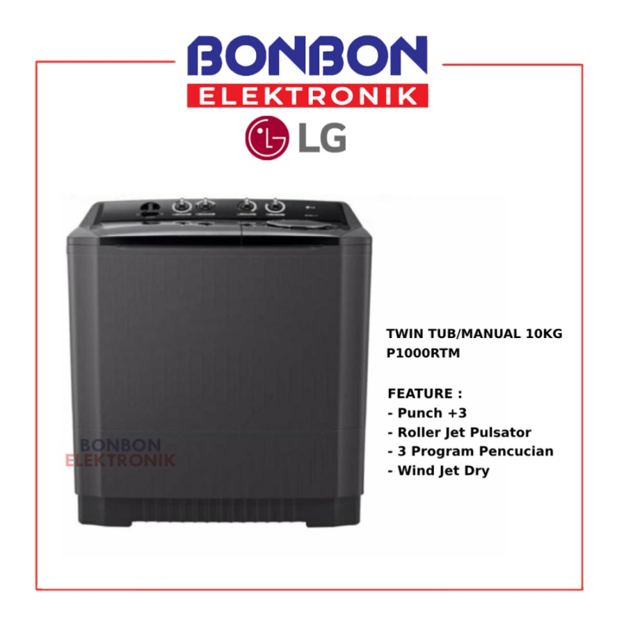 Jual LG Mesin Cuci 2 Tabung 10KG P1000RTM / P1000 10 KG | Shopee Indonesia