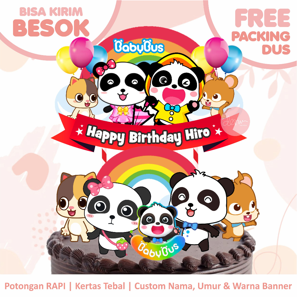 Jual Topper Cake Baby Bus (Custom Nama & Umur) FREE PACKING DUS ...