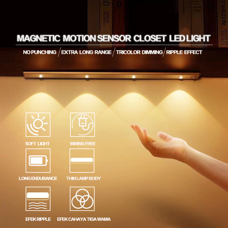 Jual 20/40/60CM Tricolor Dimming Magnetic Motion Sensor Led Lampu ...