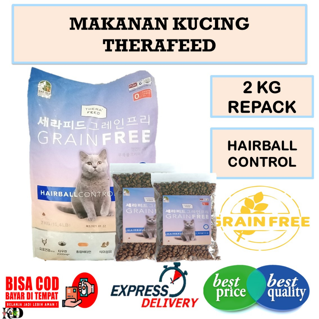 Jual Makanan kucing therafeed hairball control 2kg- Therafeed hairball ...