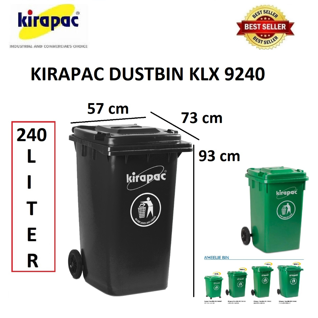 Jual Kirapac Dustbin / Tempat Sampah Roda 240 Liter - KLX 9240-HITAM ...