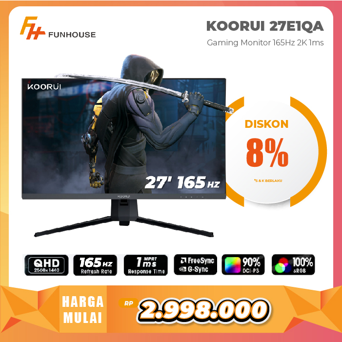 Jual KOORUI 27 Inch QHD Gaming Monitor 165Hz 2K 1ms 2560x1440, HDMI ...