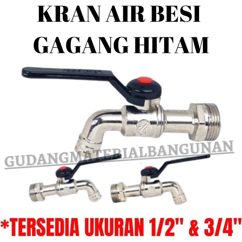 Jual keran kran air gagang hitam / kran air bola 2 arah 1/2" 3/4" GRT ...