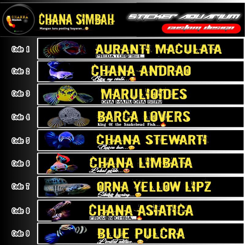 Jual LIST STICKER AQUARIUM IKAN CHANA TERBARU | CHANA AURANTI DLL ...