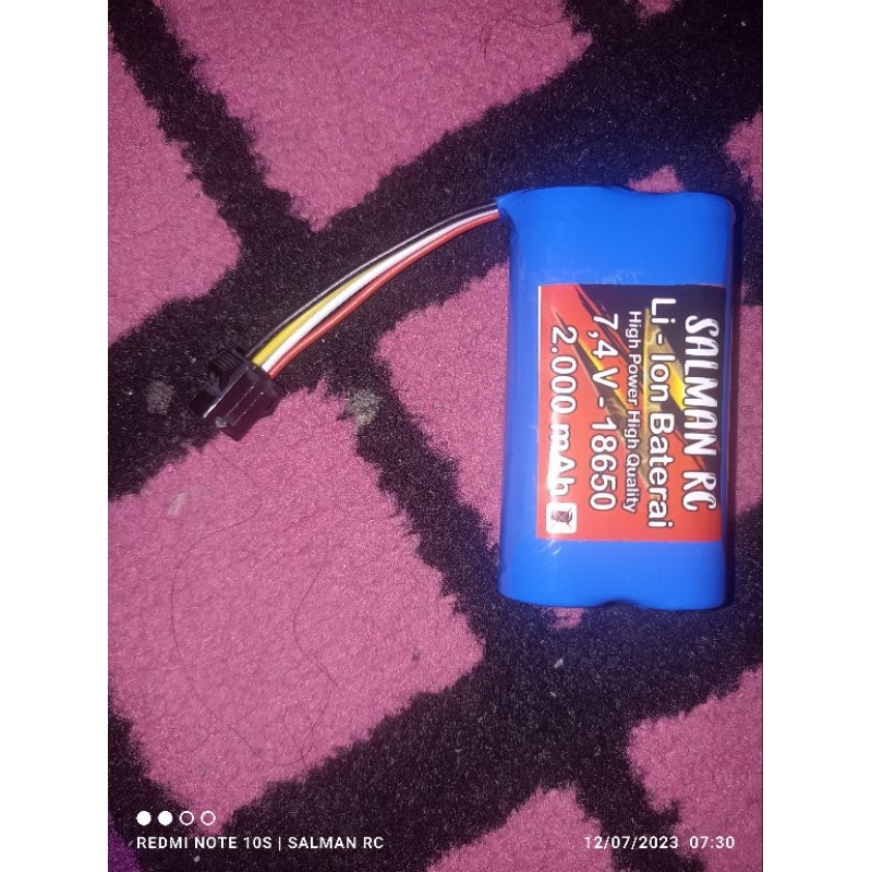 Jual baterai, battery rc 7,4v 2s li-ion 18650, 2000 mAh soket hitam 4 ...