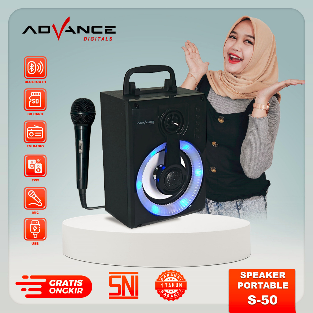 Jual Advance Speaker Bluetooth S-50 With MIC Karaoke Portable Garansi Resmi 1 Tahun | Shopee ...