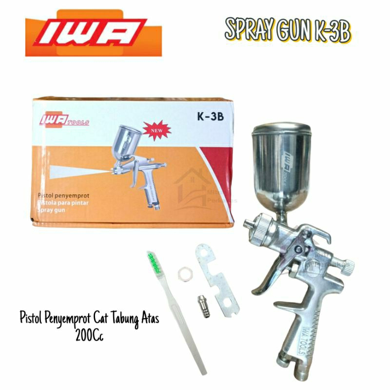 Jual Iwa Spray Gun K-3B Semprotan Cat Kompresor Tabung Atas 200Cc Murah ...