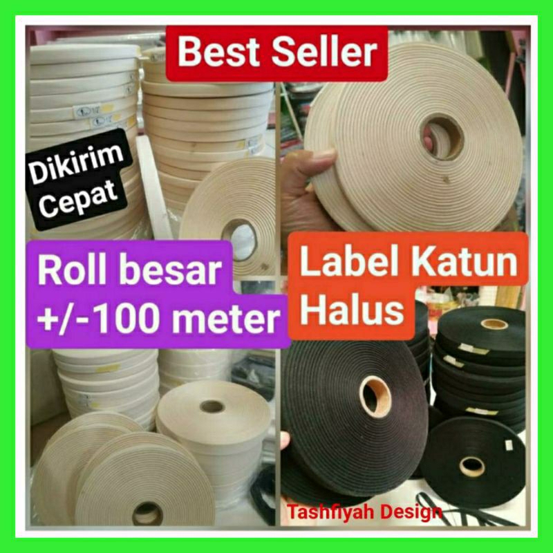 Jual Pita Label katun polos hitam cream 100 meter 1 2 3 cm | Shopee ...